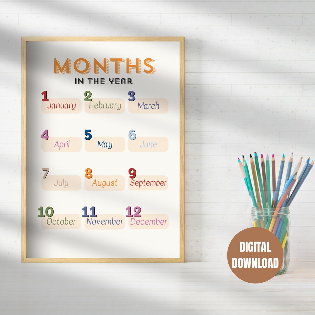 Printable Months in the Year Poster, Montessori, Education, Colorful ...
