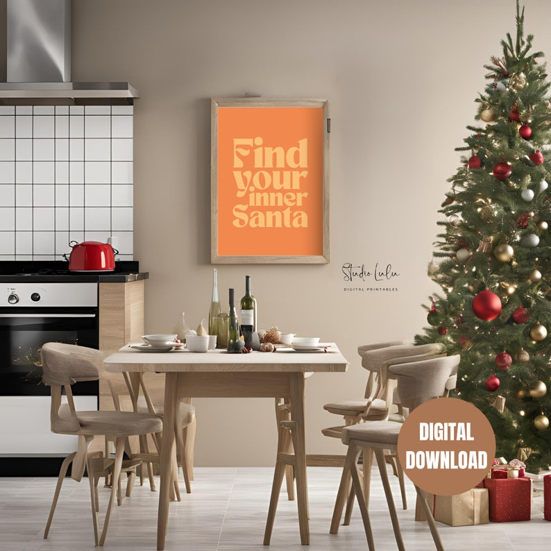 Printable Orange Christmas Poster, Typography, Find Your Inner Santa ...