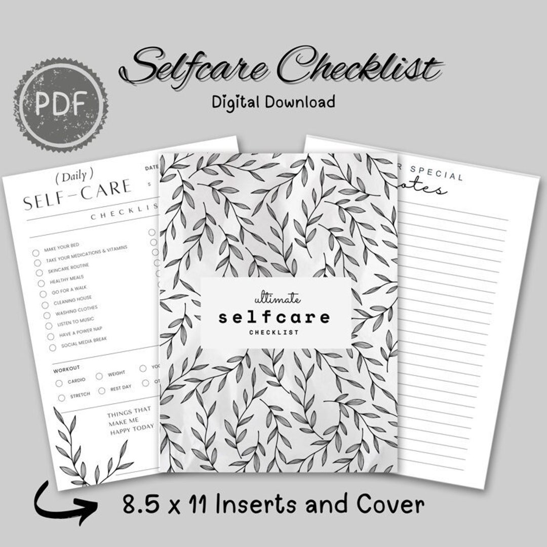 PRINTABLE Black & White Selfcare Checklist Planner Inserts - Etsy