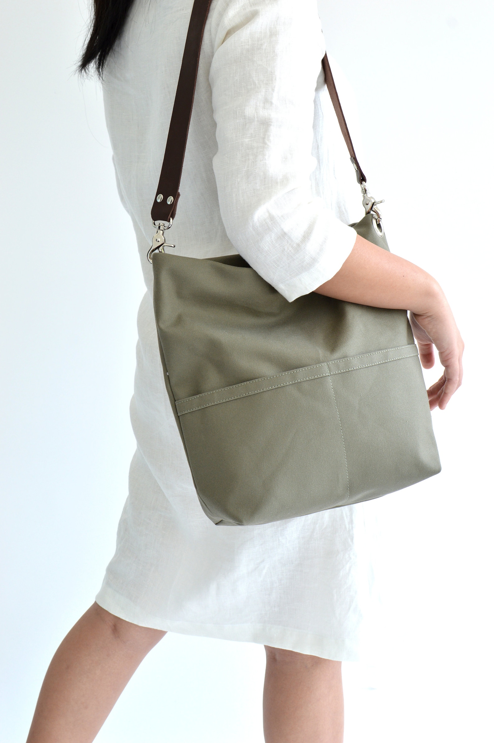 Women Canvas Hobo Bag Cotton Bible Shoulder Tote Bag Zipper Pocket ...