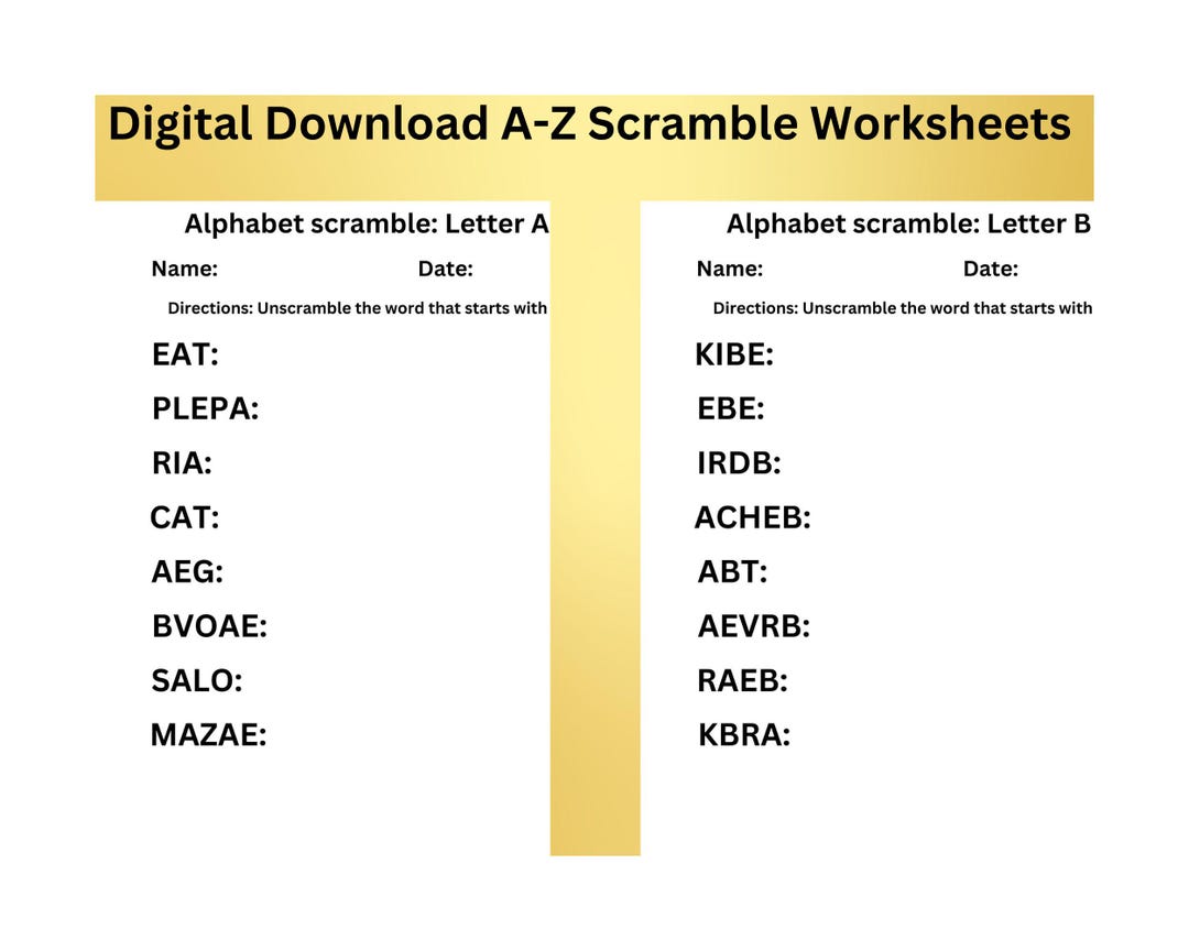 26 Pack A-Z Scramble Digital Download Worksheet 8.5 X 11 Size PDF ...