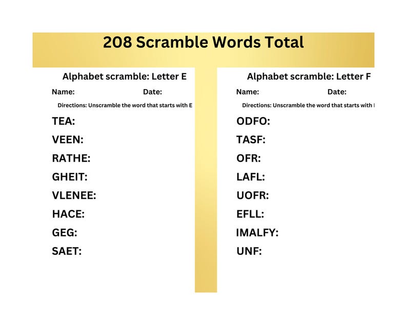 26 Pack A-Z Scramble Digital Download Worksheet 8.5 X 11 Size PDF ...