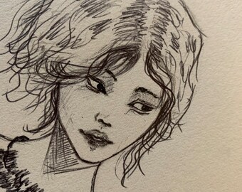 Beautiful Girl Pen Art Drawing - Etsy