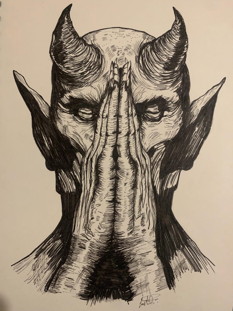 Devil Pen and Ink Original Drawing Art for Wall and Home Decor - Etsy