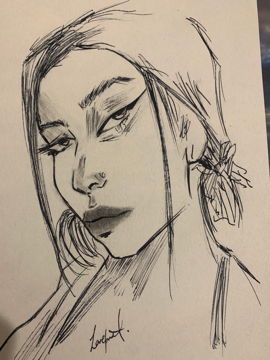 Beautiful Girl Pen Art Drawing - Etsy