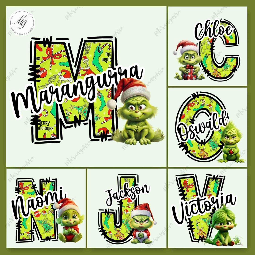 CUSTOM Alphabet Grinch Kid Christmas Png, Personalized Alphabet Green ...