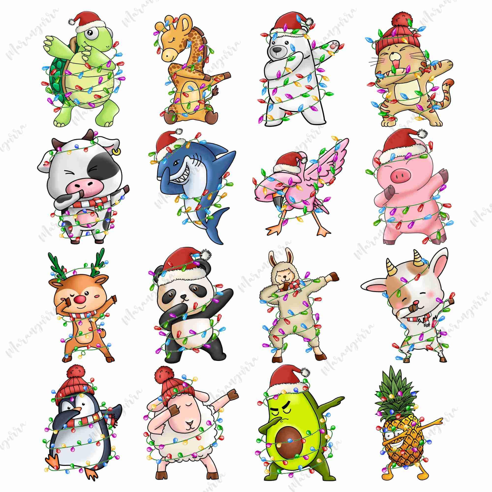 Cartoon Dabbing Christmas Bundle Png, Cartoon Christmas Light Dabbing ...