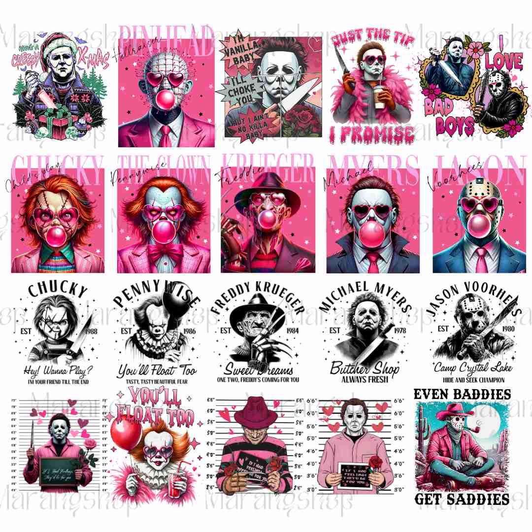 20 Pink Horror Character Bundle Png, Pink Halloween Horror Bundle Png ...
