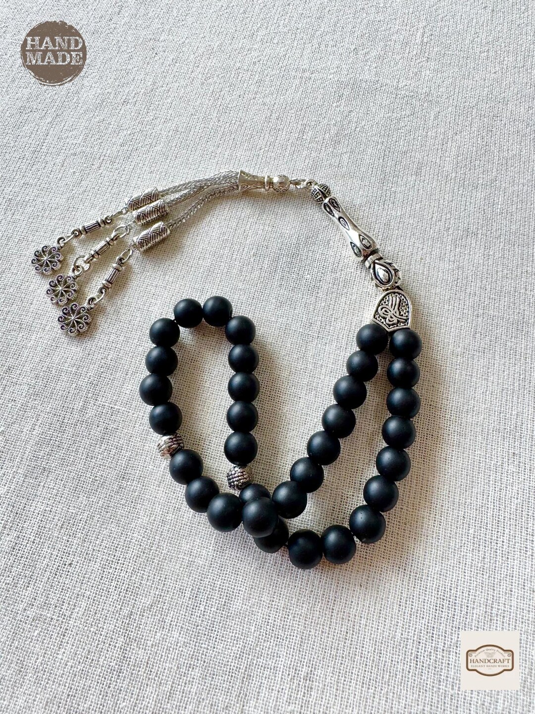 33 Matte Black Onyx Tasbih, 8 Mm Gemstone Tesbih, Turkish Prayer Beads ...