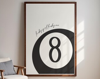 Vintage 8 Ball Print, Lucky Pool Ball Wall Art, Retro Hand Drawn Poster ...