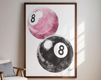 Vintage 8 Ball Print, Lucky Pool Ball Wall Art, Retro Hand Drawn Poster ...