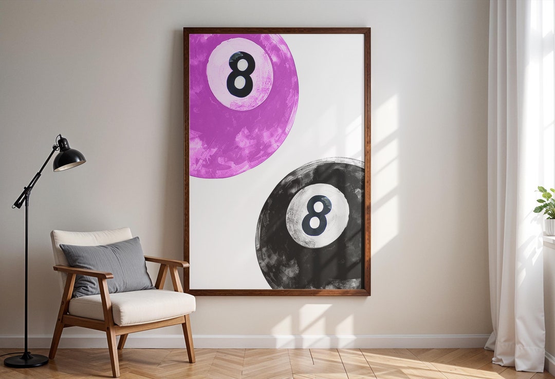 Vintage 8 Ball Print, Lucky Pool Ball Wall Art, Retro Hand Drawn Poster ...