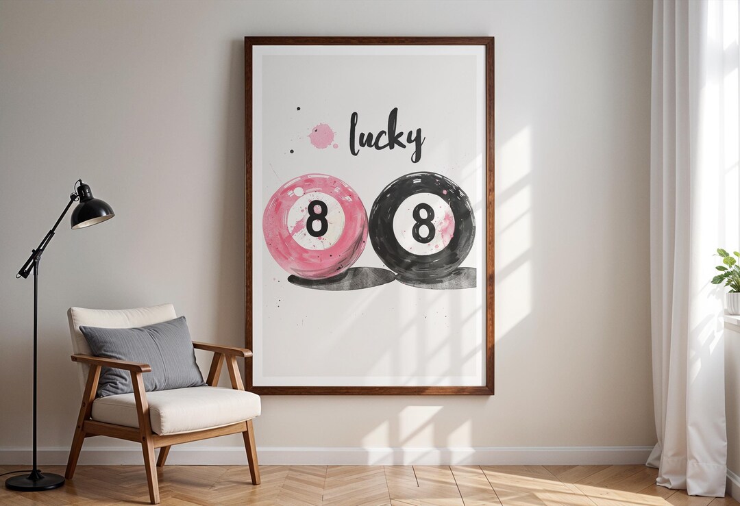 Vintage 8 Ball Print, Lucky Pool Ball Wall Art, Retro Hand Drawn Poster ...