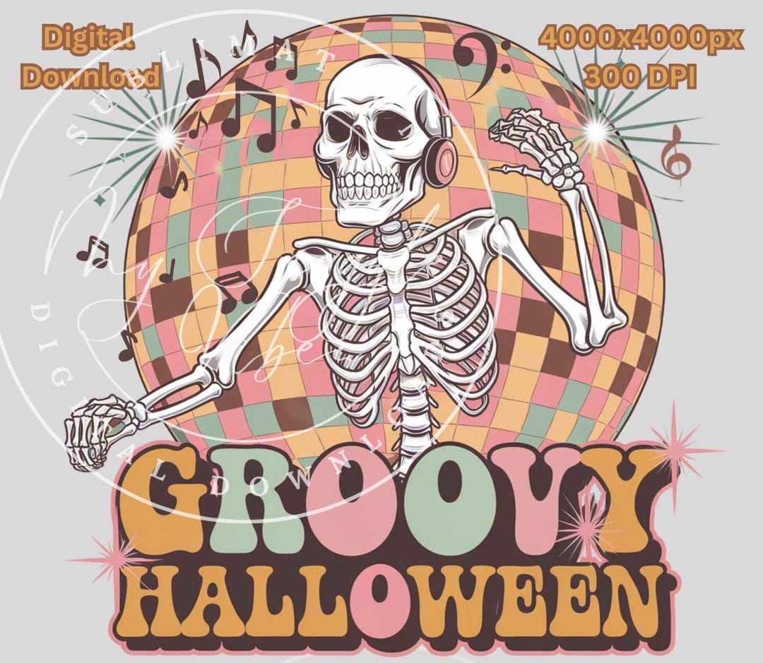 Groovy Halloween Retro Skeleton Clipart 70s Disco Vibe With DJ ...