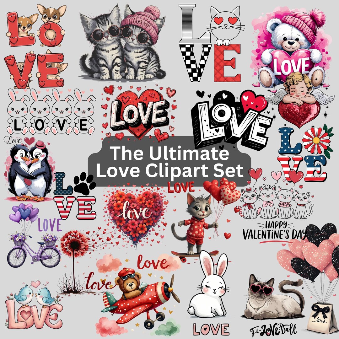 Love Clipart Set: Valentine's Day PNG Designs (digital Download) - Etsy