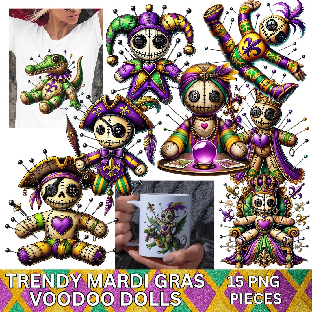 Mardi Gras Voodoo Doll Clipart Set PNG Digital Download, Nola Festive ...