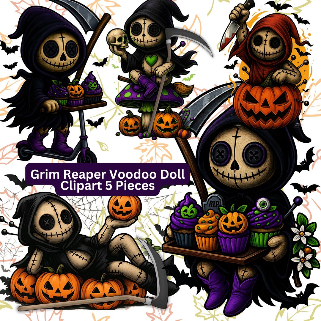 Grim Reaper Voodoo Doll Clipart | Creepy Cute Halloween PNG | Gothic ...