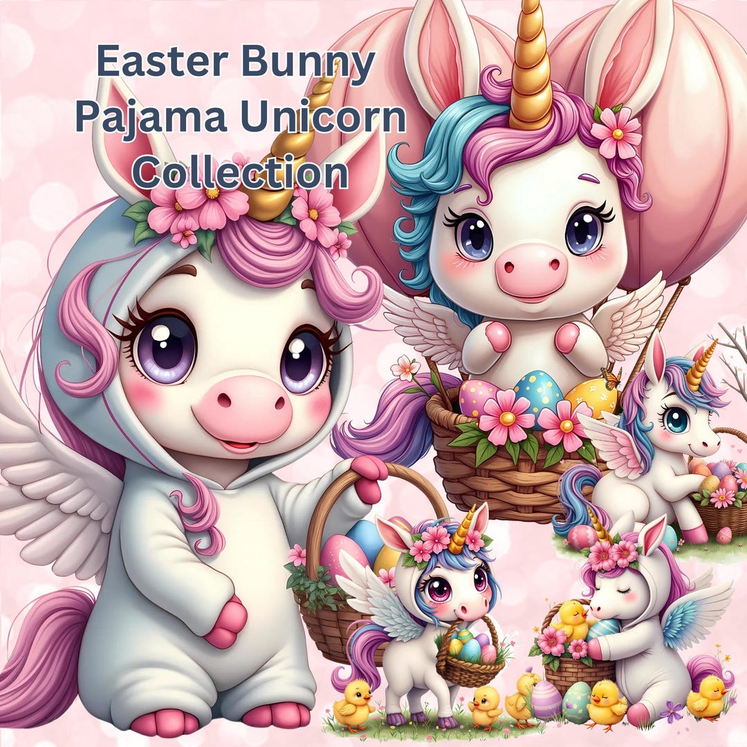 Easter Bunny Unicorn Pajama Clip Art Collection, Adorable Pastel ...