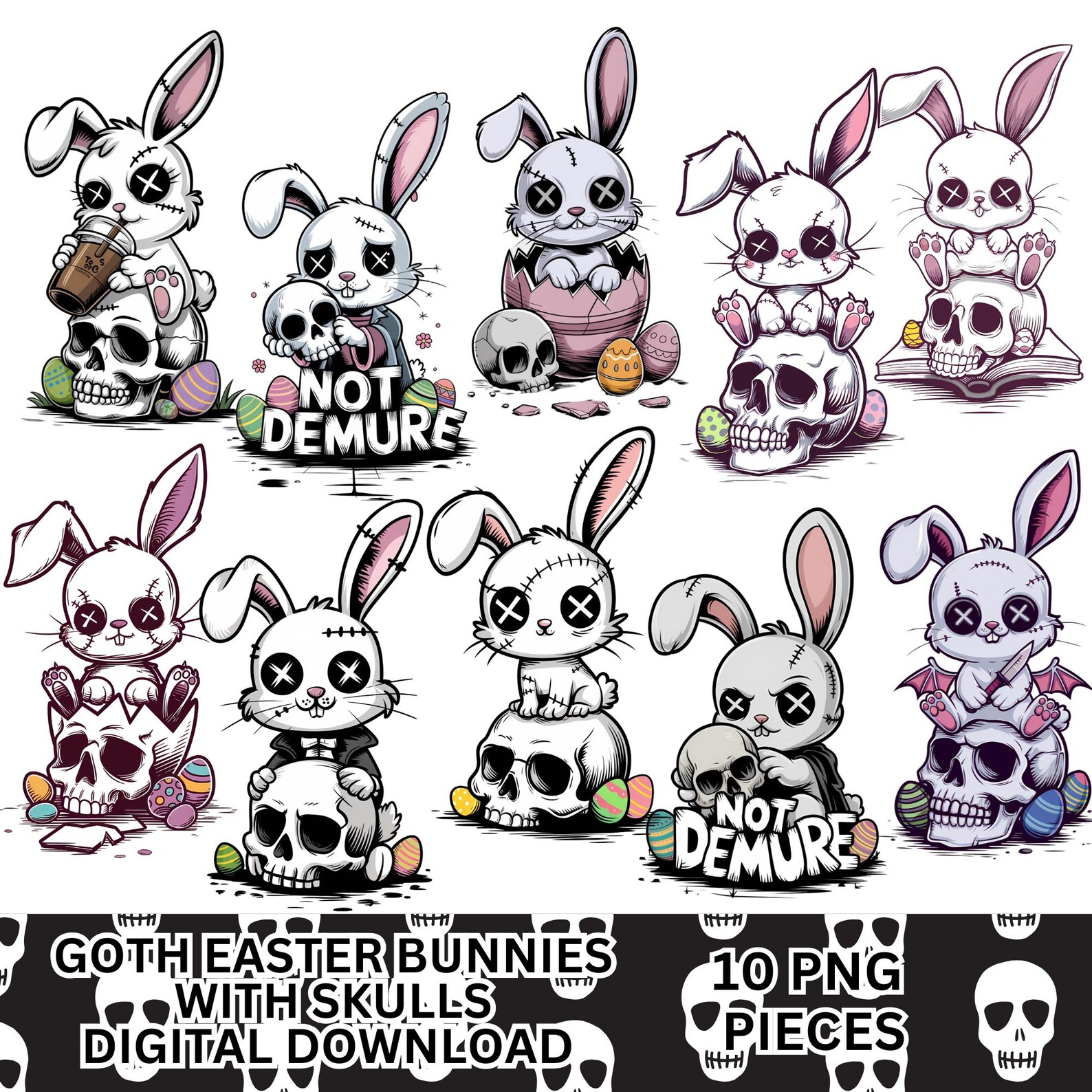 Goth Easter Bunny Clipart | Creepy Cute Rabbit PNG | Skulls & Spooky ...