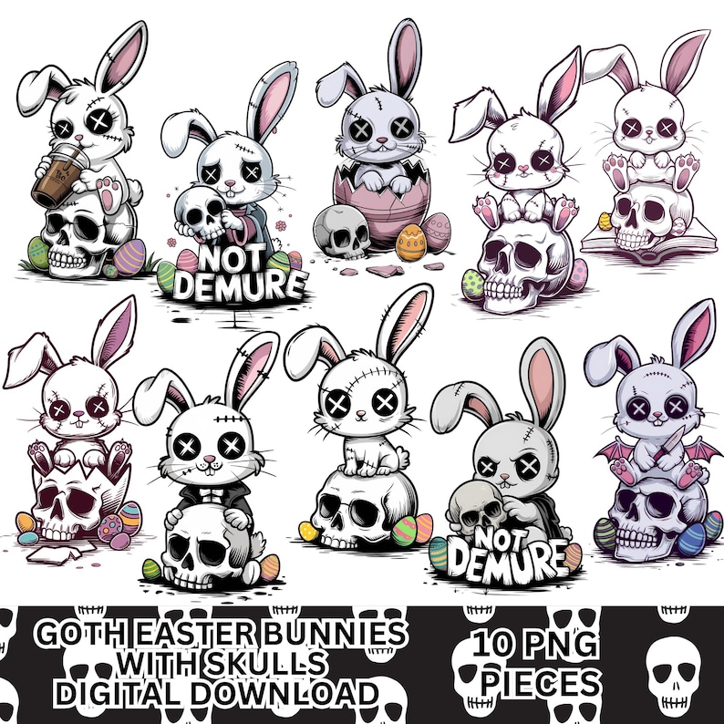 Goth Easter Bunny Clipart | Creepy Cute Rabbit PNG | Skulls & Spooky Easter Sublimation | Gothic ...