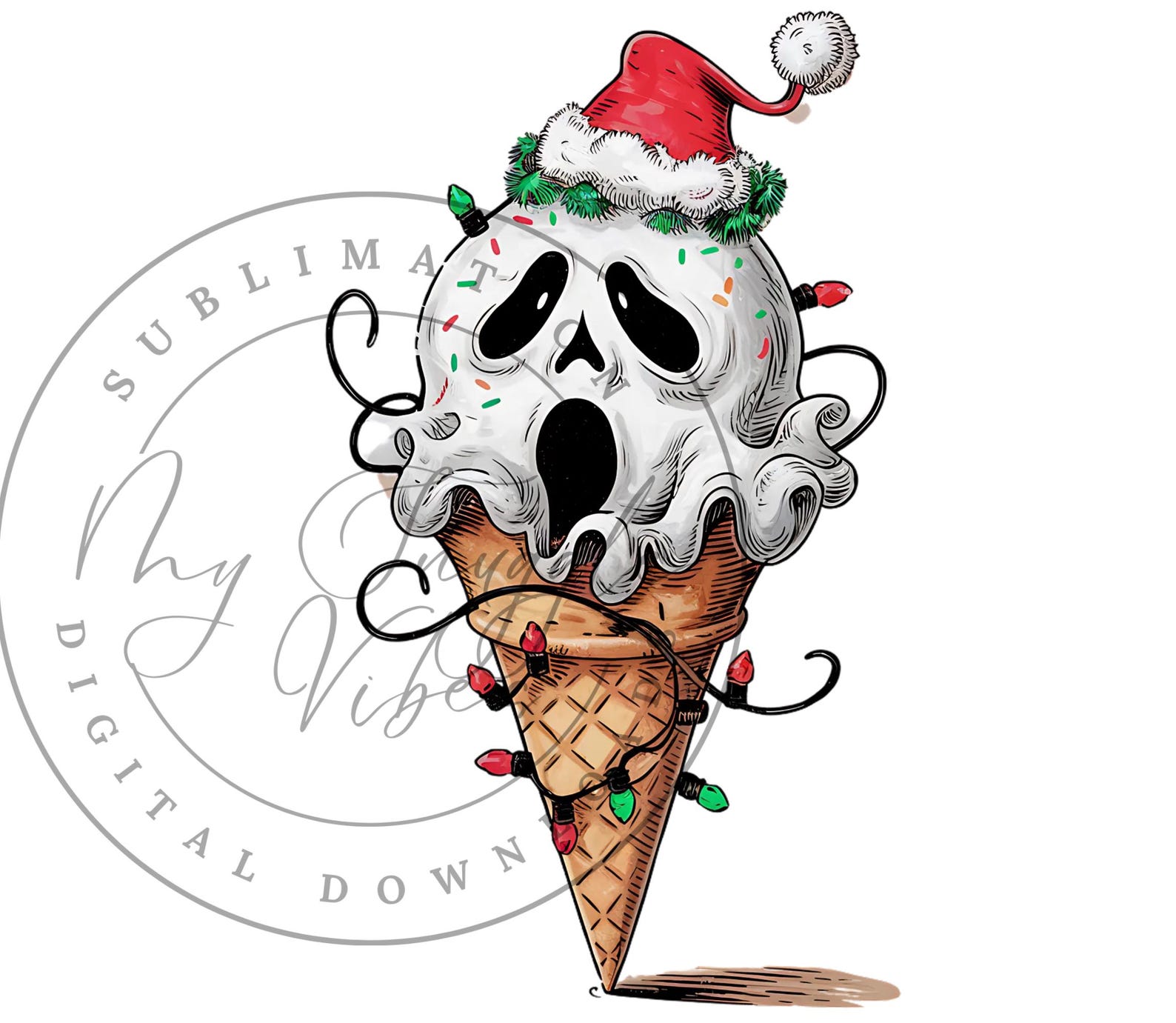Spooky Ghost Ice Cream Clipart | Whimsical Christmas Cone With ...