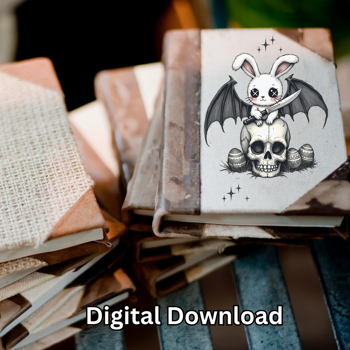 Goth Easter Bunny PNG, Gothic Rabbit With Bat Wings and Skull, Creepy ...