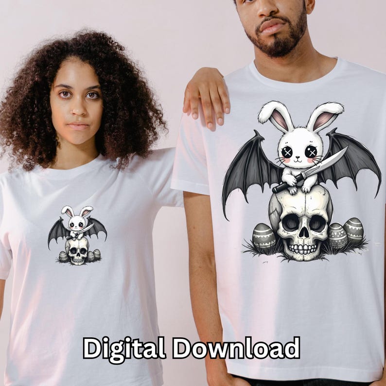 Goth Easter Bunny PNG, Gothic Rabbit With Bat Wings and Skull, Creepy ...