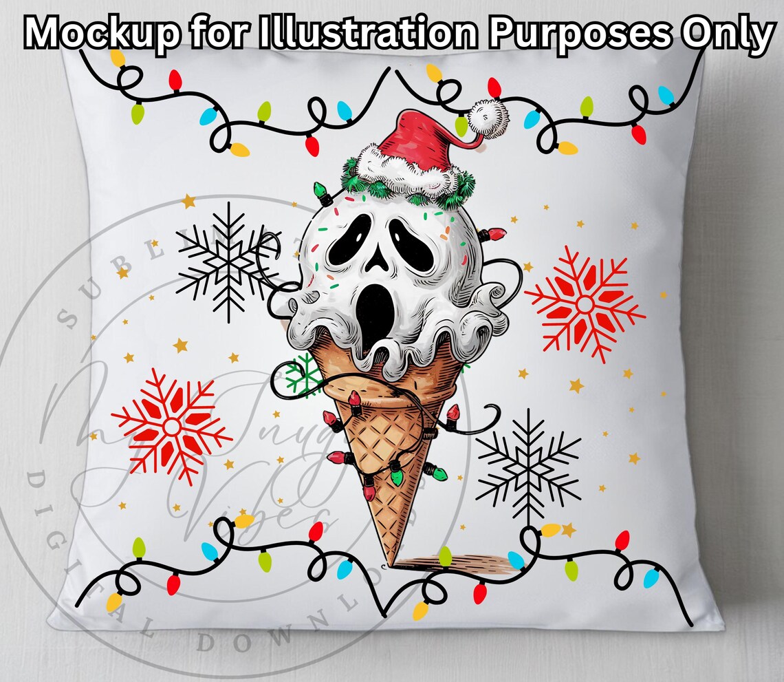 Spooky Ghost Ice Cream Clipart | Whimsical Christmas Cone With ...