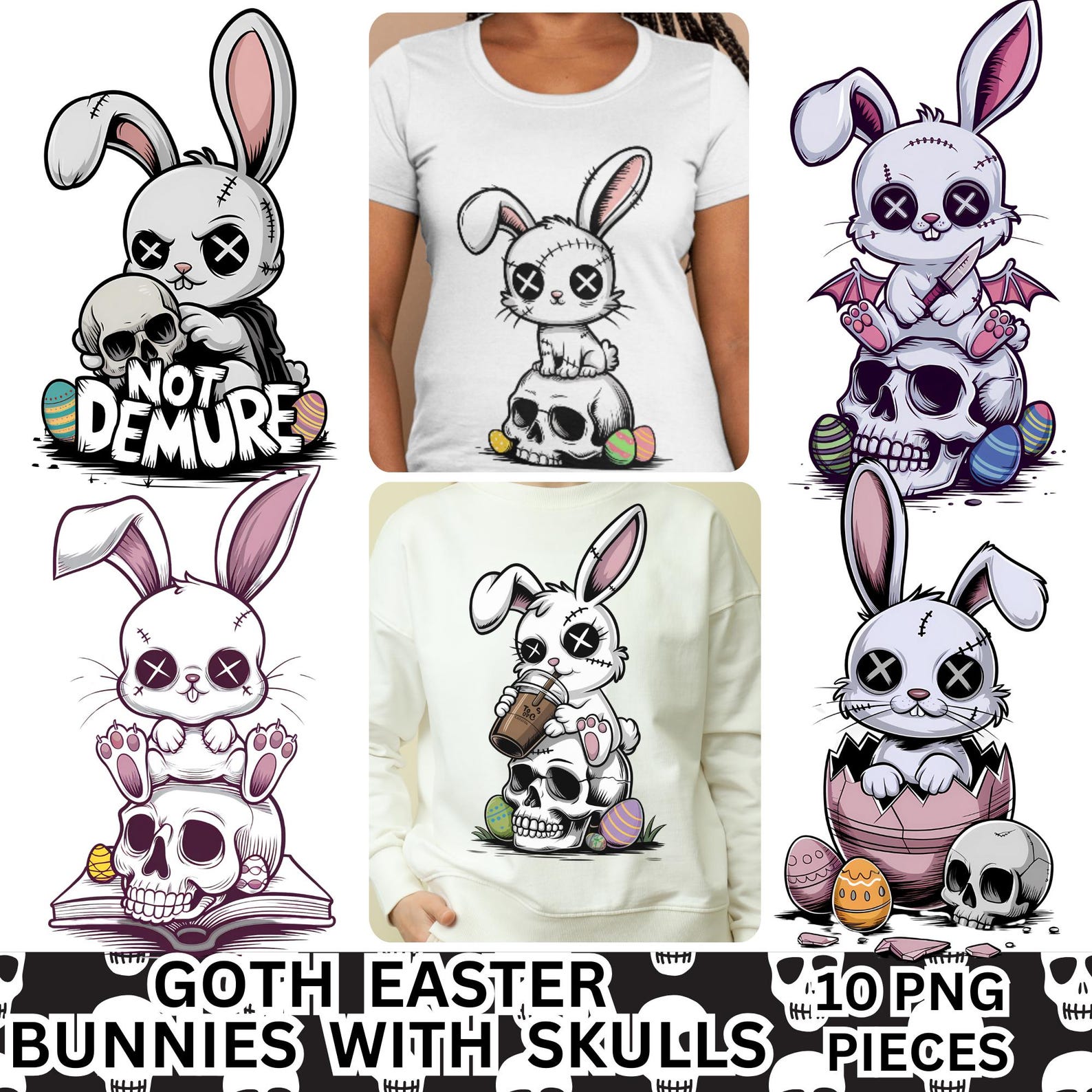 Goth Easter Bunny Clipart | Creepy Cute Rabbit PNG | Skulls & Spooky ...