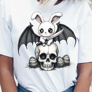 Goth Easter Bunny PNG, Gothic Rabbit With Bat Wings and Skull, Creepy ...