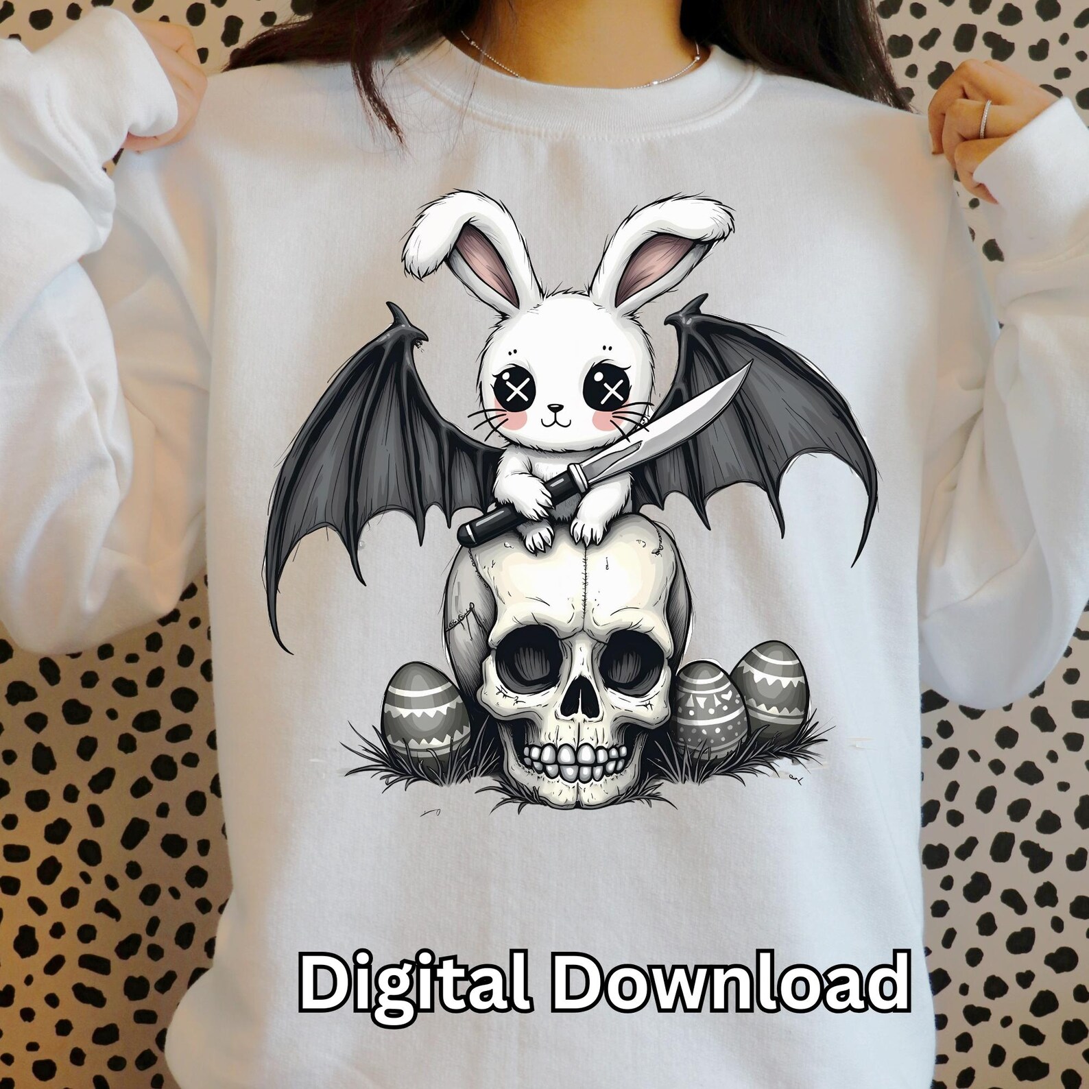 Goth Easter Bunny PNG, Gothic Rabbit With Bat Wings and Skull, Creepy ...