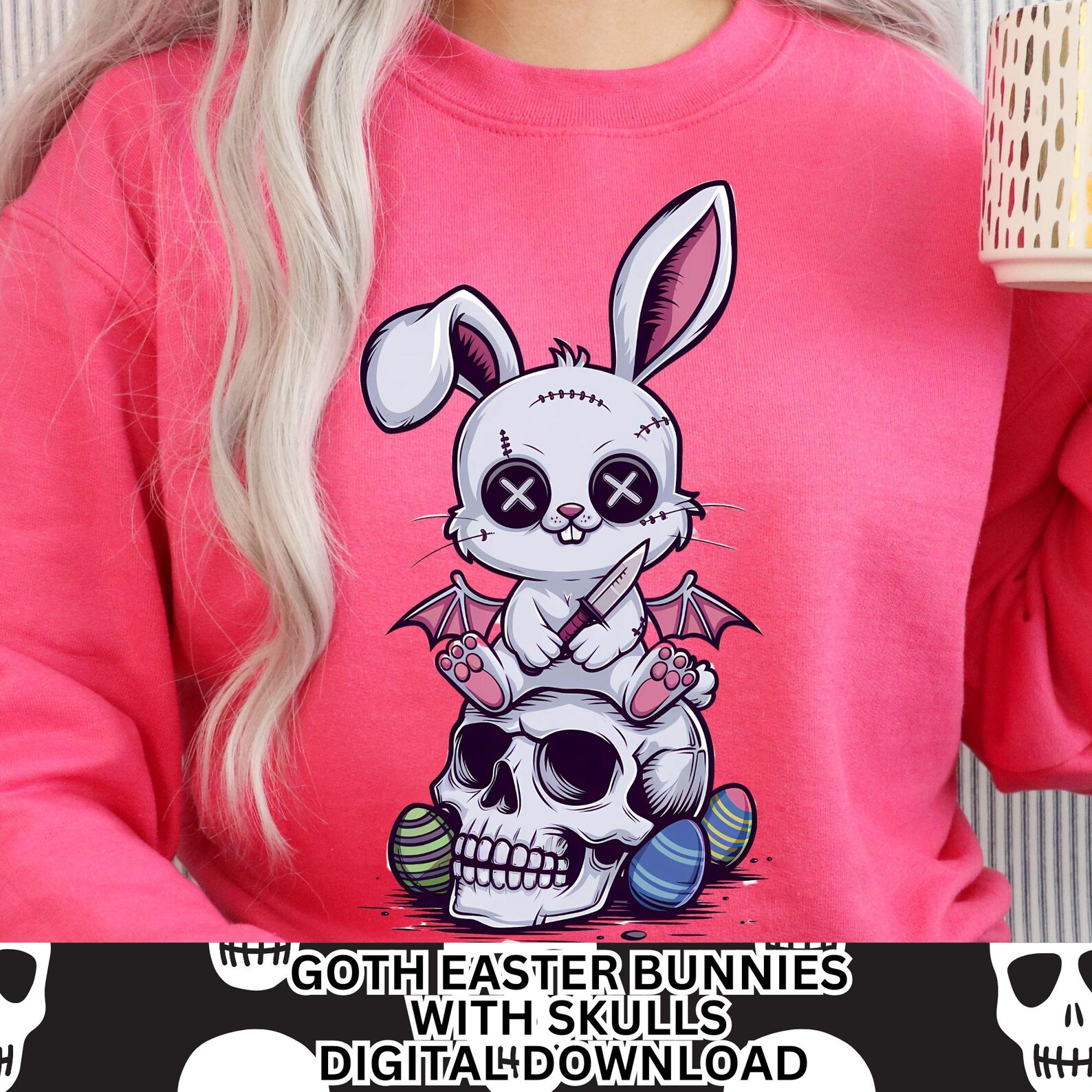 Goth Easter Bunny Clipart | Creepy Cute Rabbit PNG | Skulls & Spooky ...