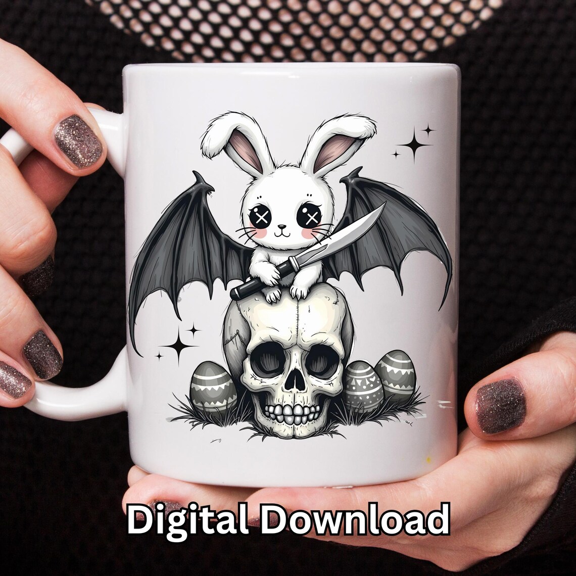 Goth Easter Bunny PNG, Gothic Rabbit With Bat Wings and Skull, Creepy ...