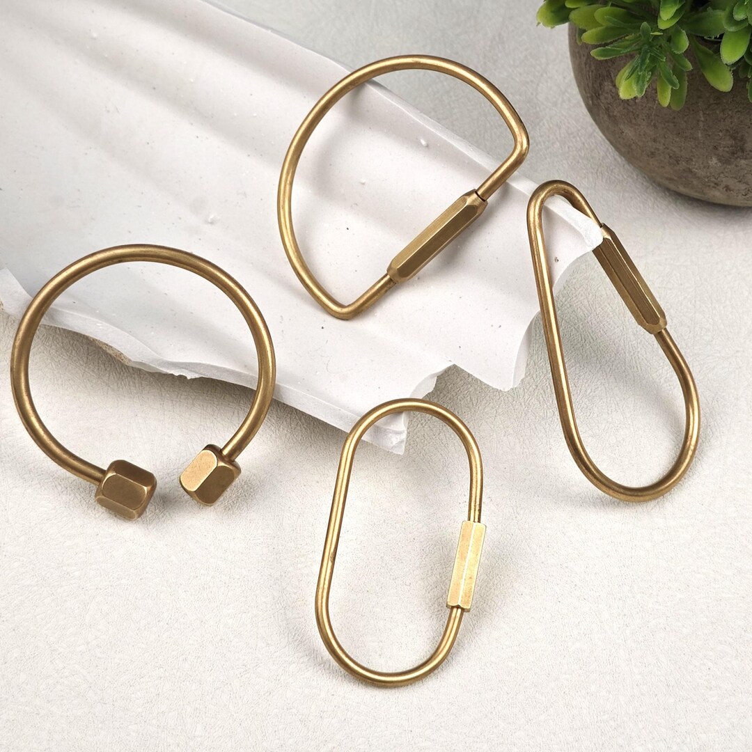 4-style Brass Keychain Ring, Carabiner Ring, Oval Gold Hook Keyring ...