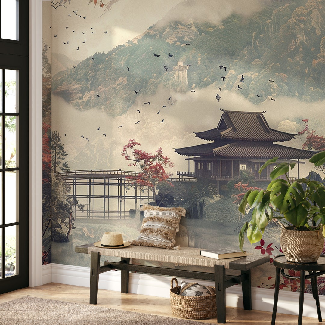 Vintage Japanese Landscape, Rural Scenic Wallpaper, Landscape Wall ...