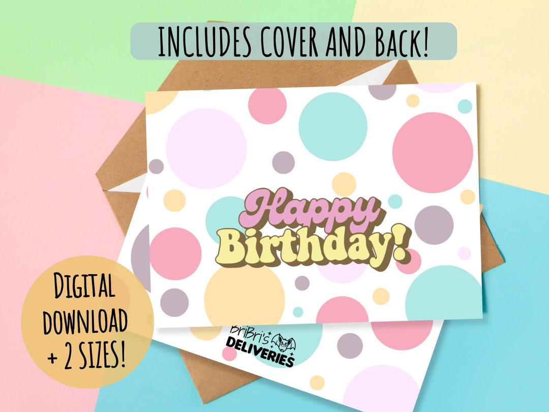 Retro Groovy Font Happy Birthday Card, Colorful Polka Dots Gram, Gift ...