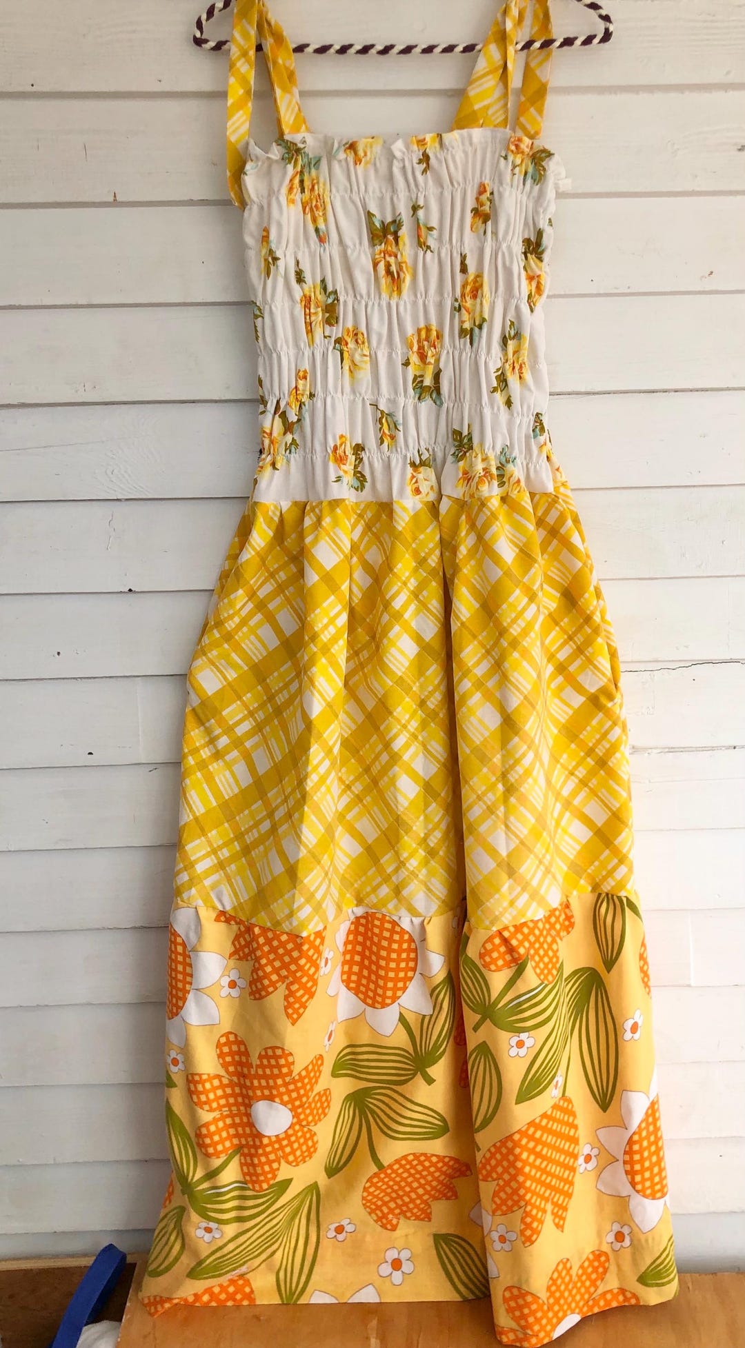 Yellow Sunflower Sundress, Tie Strap Dress, Summer Dress, Tiered Dress ...
