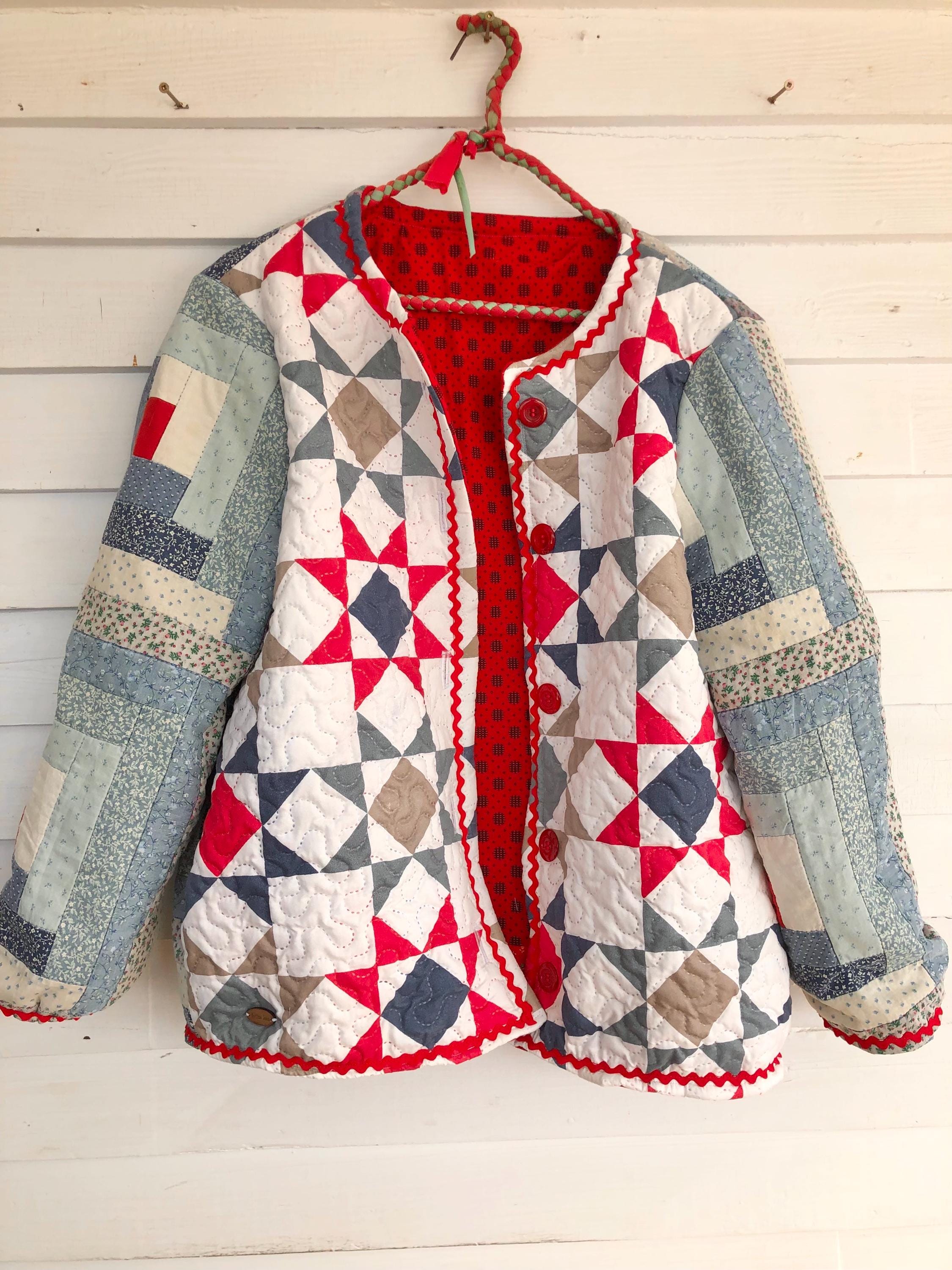 Medium/large Log Cabin/stars Quilt Coat, Quilt Jacket, Patchwork, Red ...