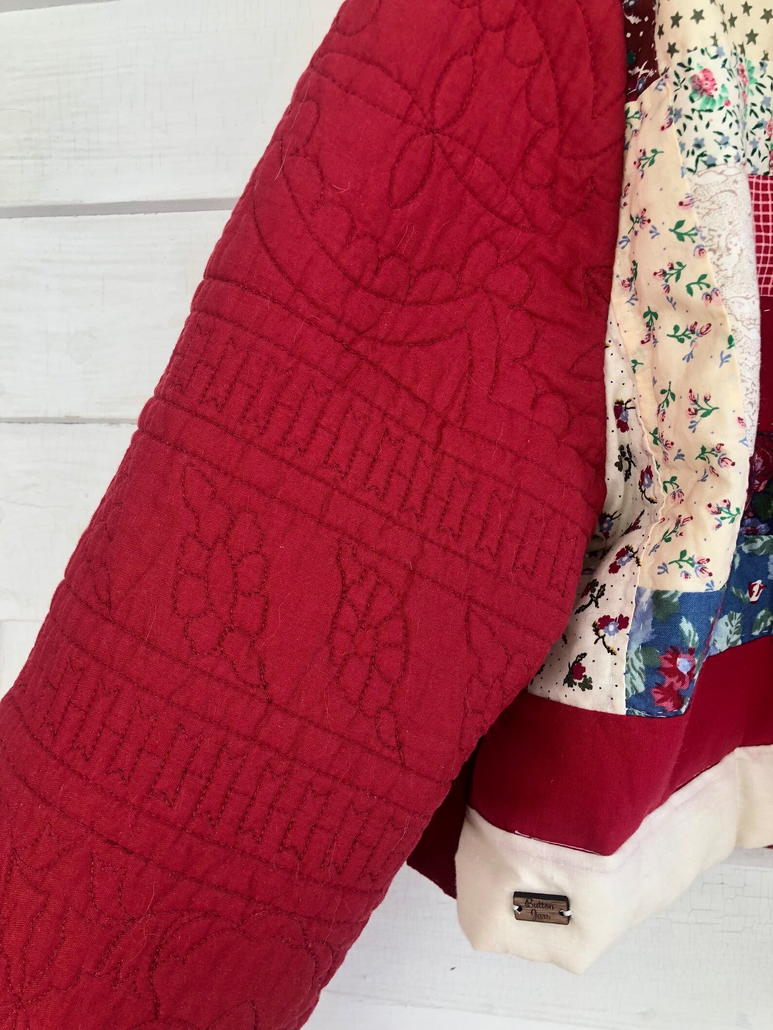 Log Cabin Cropped Quilt Coat, One Size, Red Log Cabin Quilt Jacket ...