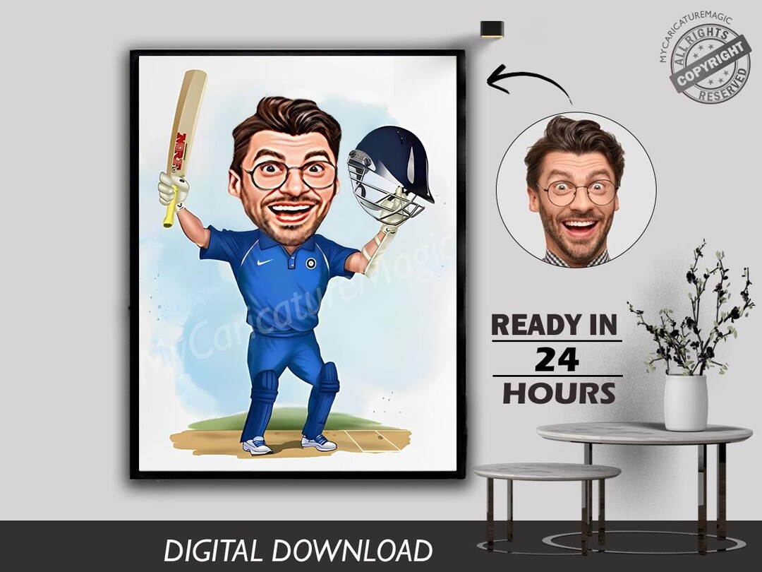 Custom Cricket Player Cartoon Portrait, Cricket Caricature, Gift for ...