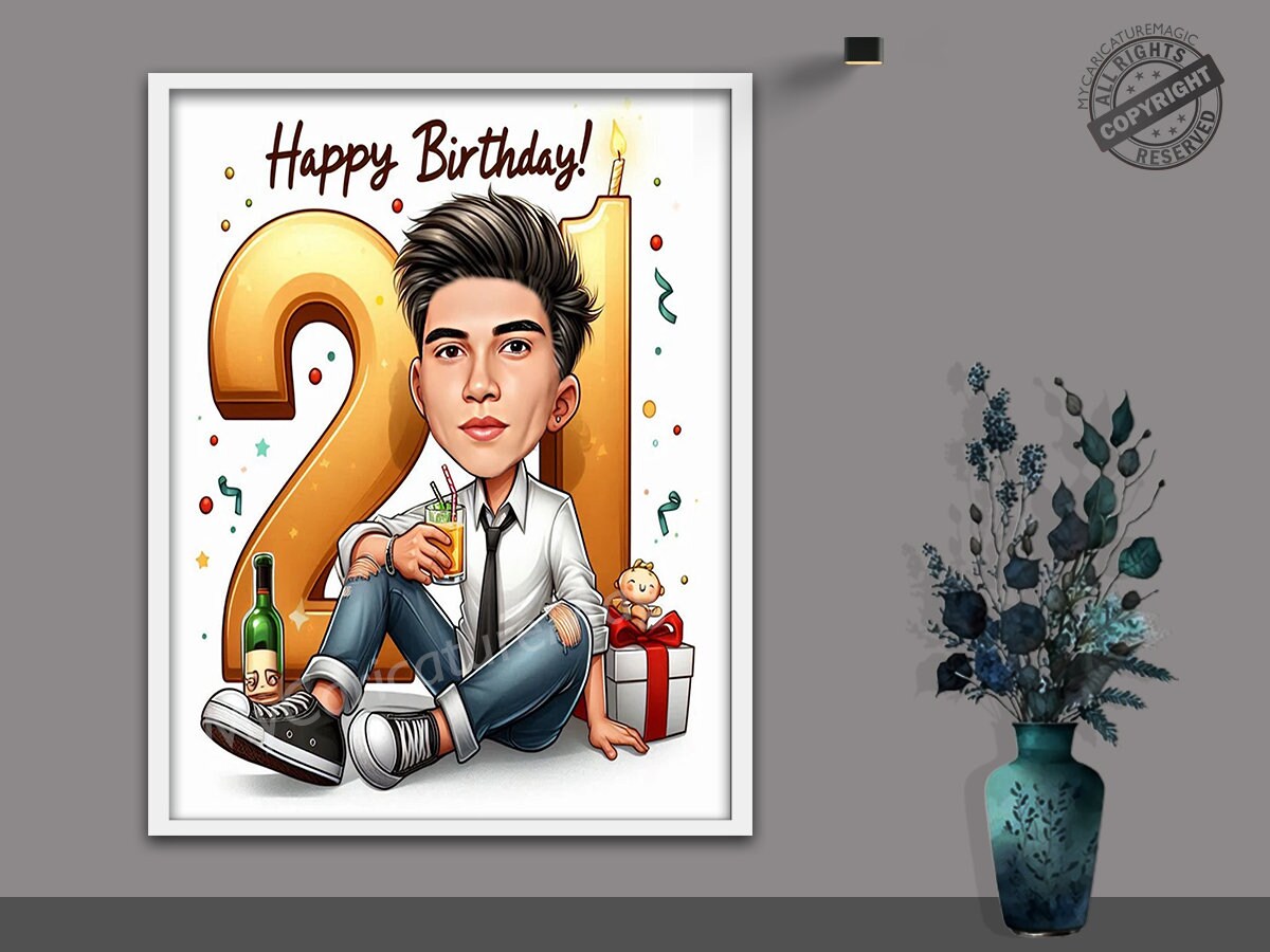 21st Birthday Caricature Gift Custom Personalized Illustration Unique ...
