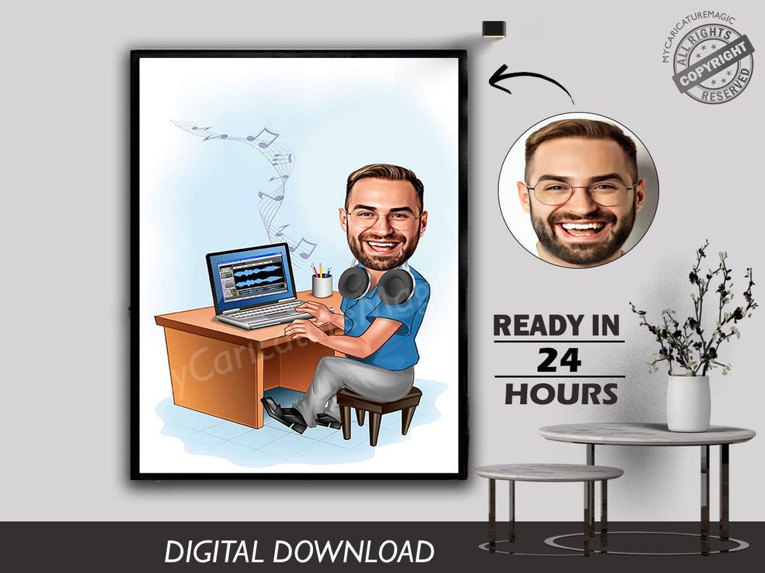 Custom Music Producer Cartoon Portrait, Personalized Gift (digital ...
