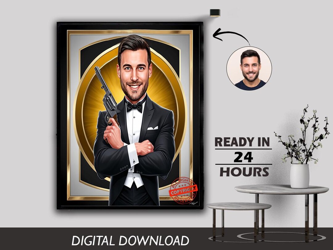Custom Intelligence Officer Caricature: Personalized Spy Portrait ...