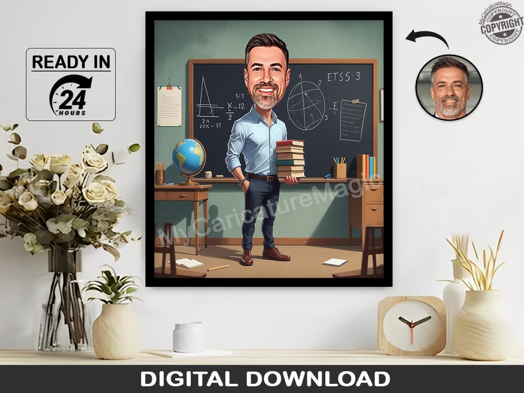 Personalized School Teacher Gift, Custom Caricature Portrait, Funny ...