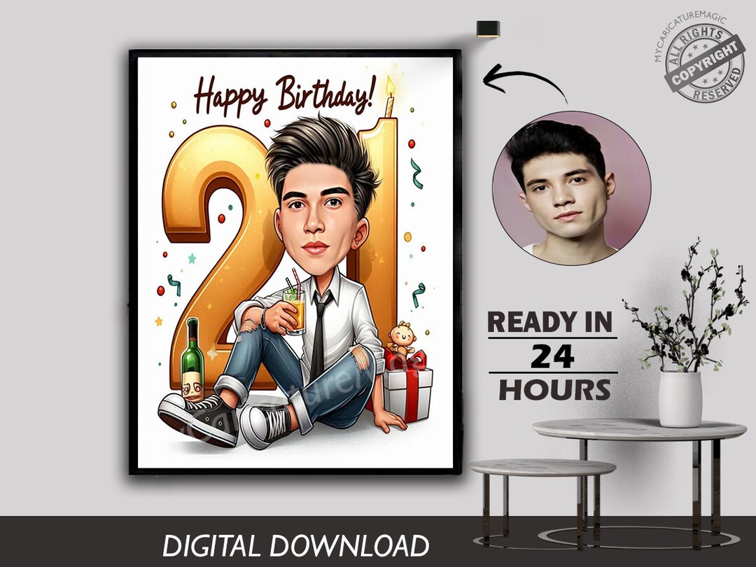 21st Birthday Caricature Gift Custom Personalized Illustration Unique ...