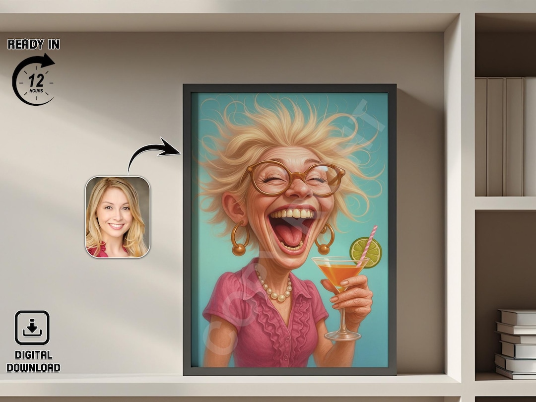 Custom Cocktail Caricature Portrait Personalized Digital Party Gift ...