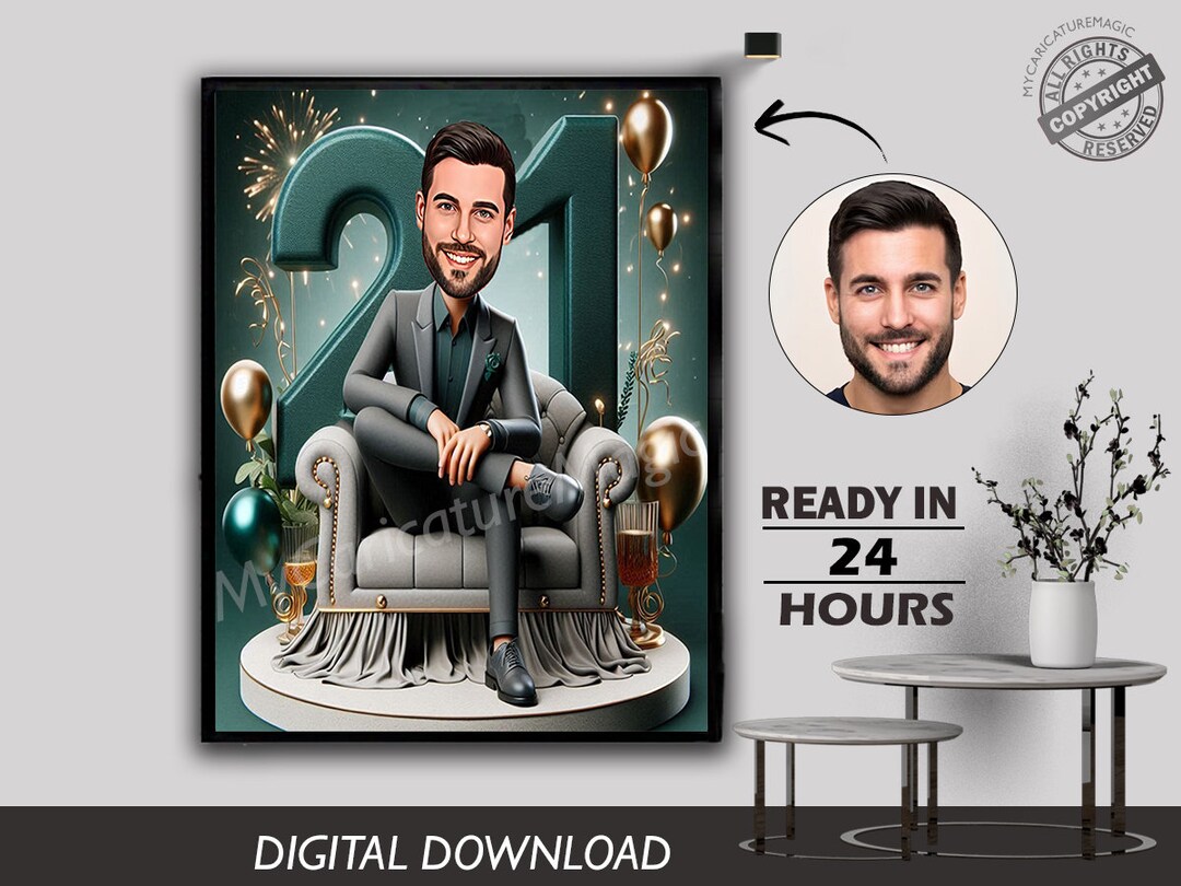 21st Birthday Caricature Gift Custom Personalized Illustration Unique ...