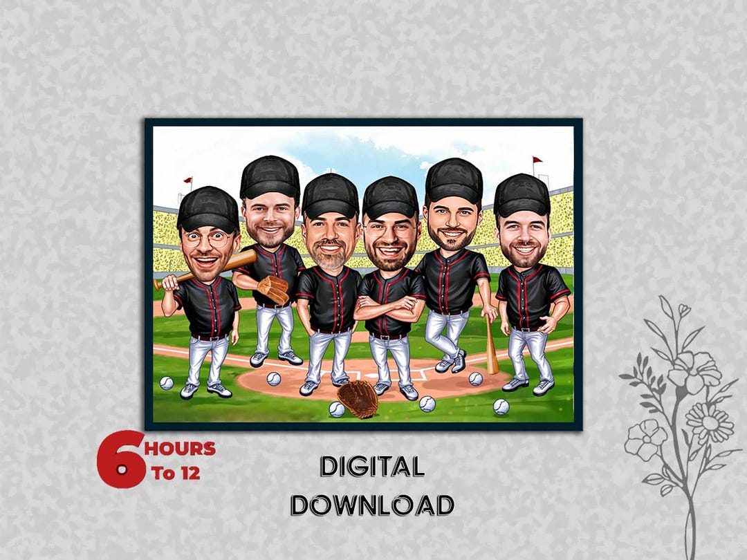 Custom Baseball Team Caricature Portrait: Sports Cartoon Design ...