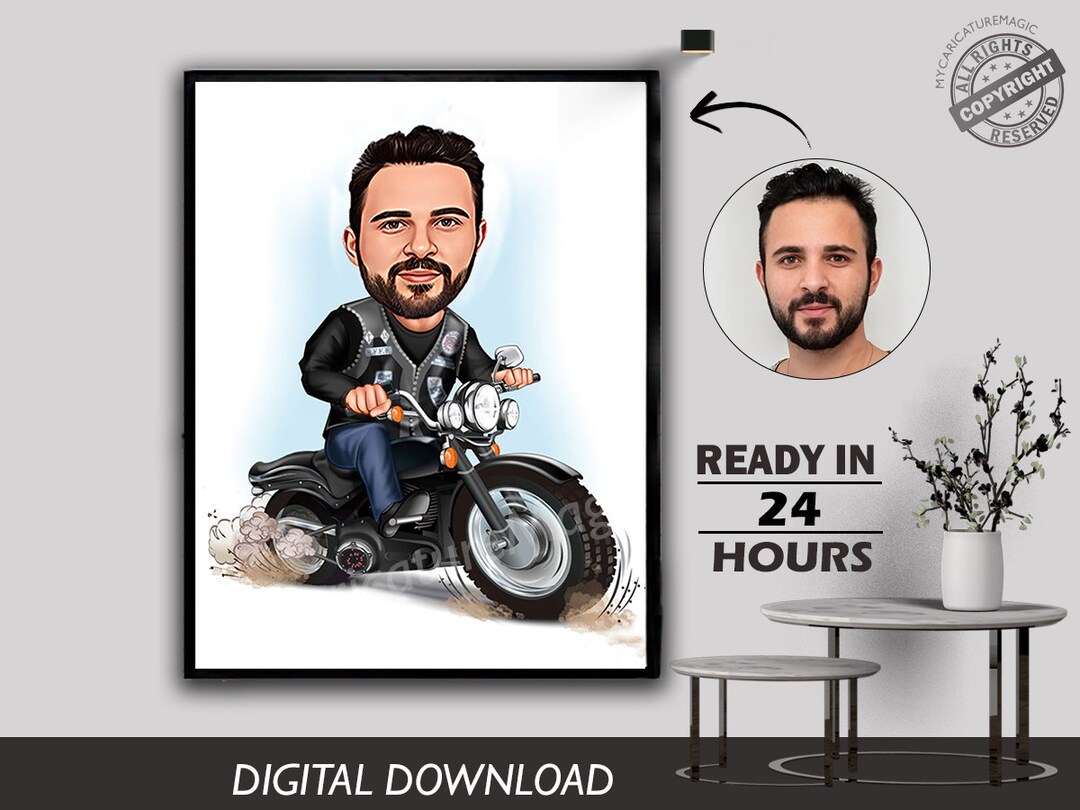 Personalized Biker Drawing Man Biker Cartoon Drawing Woman Biker ...