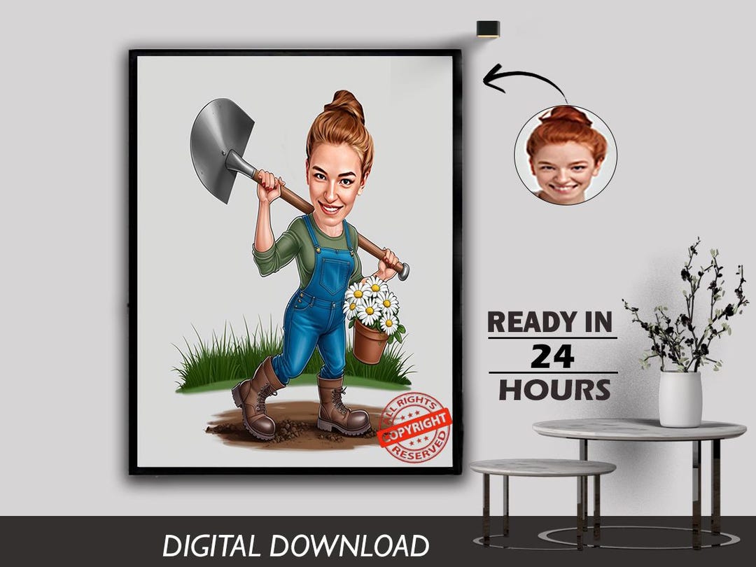 Female Ladies Caricature of Funny Gardner Garden Land Planter Grower ...
